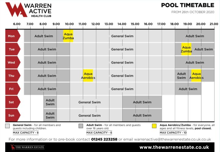 Swim Timetable | The Warren Estate