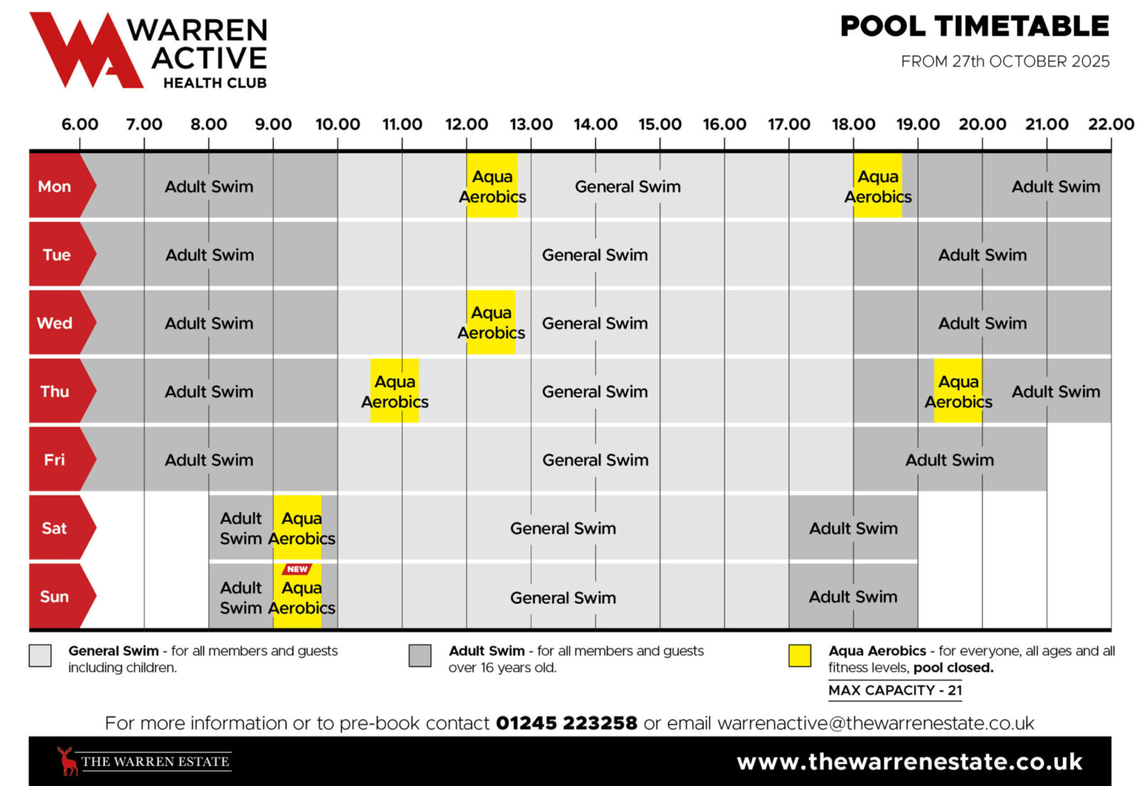 Swim Timetable | The Warren Estate