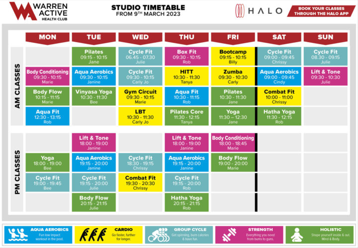 Studio Timetable | The Warren Estate