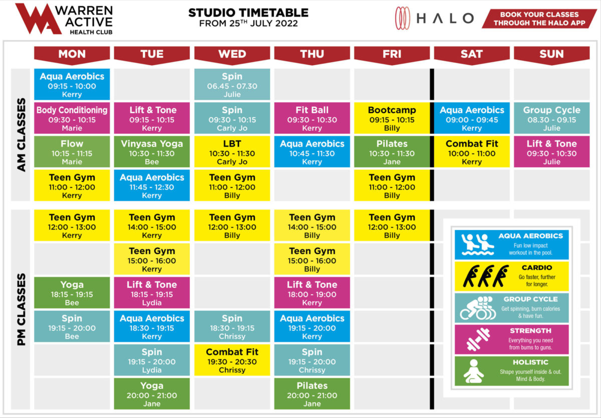 Studio Timetable | The Warren Estate